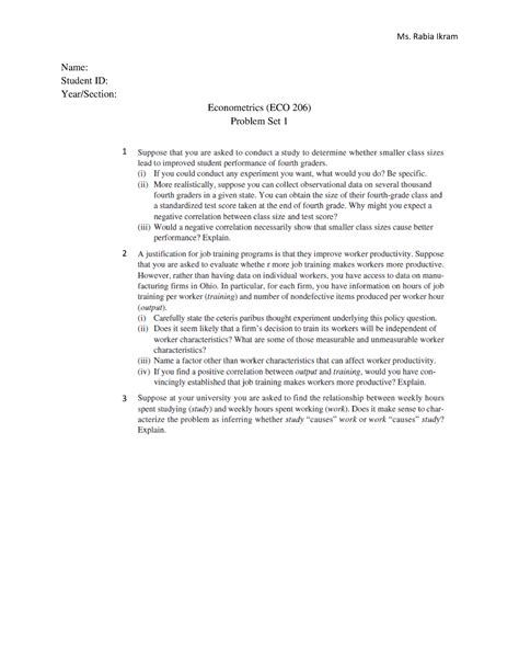 Problem Set 1 Introductory Econometrics 6th Edition Questions Name