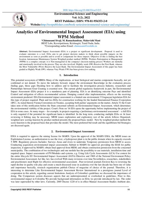 Pdf Analytics Of Environmental Impact Assessment Eia Using Wpm Method