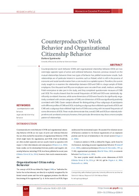 Pdf Counterproductive Work Behavior And Organizational Citizenship Behavior