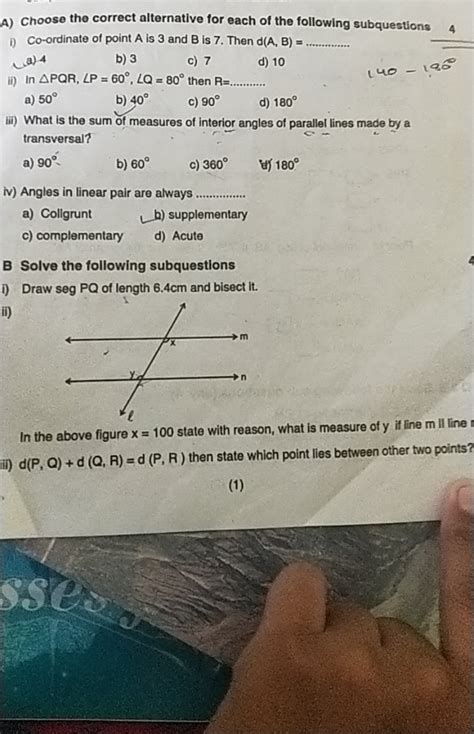 A Choose The Correct Alternative For Each Of The Following Subquestions