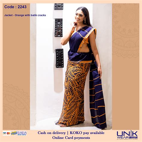 Orange And Blue Sri Lankan Handmade Cotton Batik Sareekandyan 2243