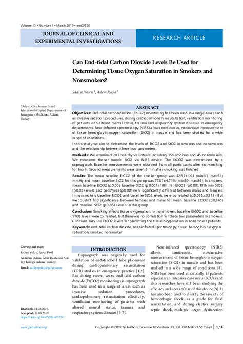 Pdf Can End Tidal Carbon Dioxide Levels Be Used For Determining Tissue Oxygen Saturation In