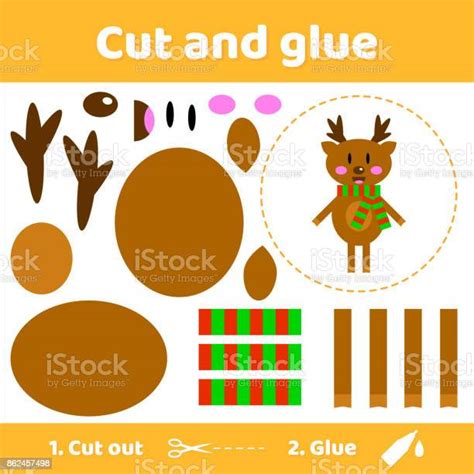 벡터 일러스트입니다 스카프에 귀여운 사슴입니다 교육 종이 게임 Fo 가위에 대한 스톡 벡터 아트 및 기타 이미지 가위 갈색 공예 Istock