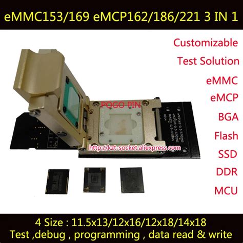 3 IN 1 EMMC153 169 EMCP162 186 EMCP221 Pogo Pin Test Socket Reader BGA153 BGA169 BGA162 BGA186