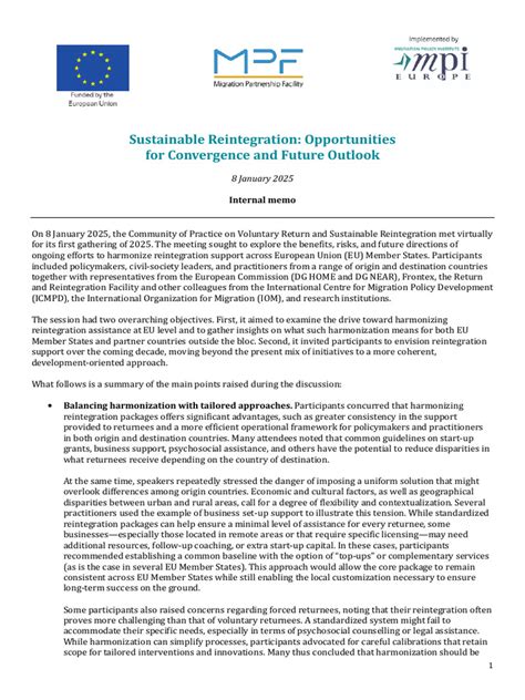 Internal Memocommunity Of Practice Voluntary Return And Reintegration Internal Memocommunity Of Practice Voluntary Return And Reintegration