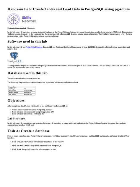 Hands On Lab Create Tables And Load Data In Postgresql Using Pgadmin