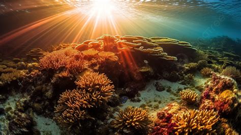 그것의 표면을 통해 햇빛이 비치는 산호초 산호와 태양 고화질 사진 사진 물 배경 일러스트 및 사진 무료 다운로드 Pngtree