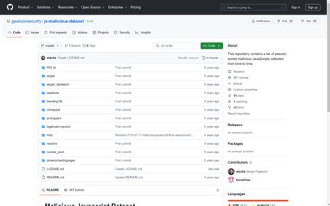 Malicious Javascript Dataset 网络安全数据集 恶意软件分析数据集