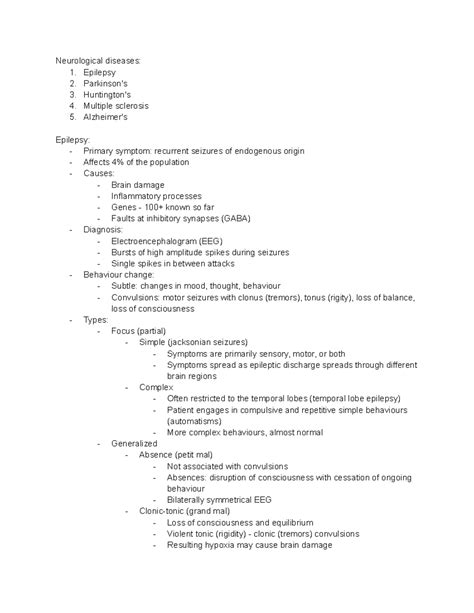 PSYC 3410 Neurological Diseases 1 Epilepsy 2 Parkinson S 3 Huntington S 4 Multiple