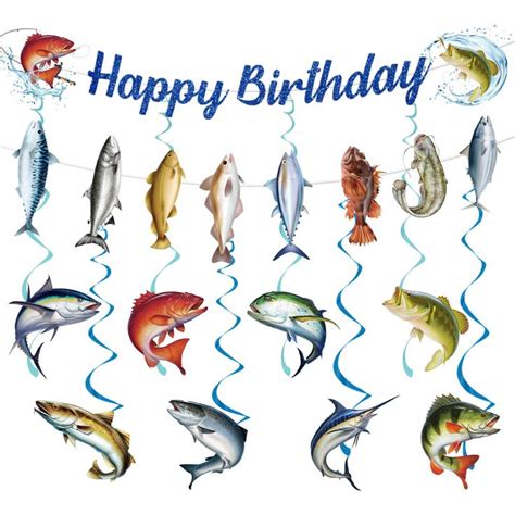 Fishing Birthday Party Decorations Include Happy Birthday Fishing