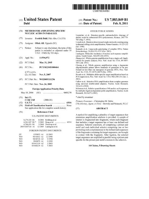 us7883849 method for amplifying specific nucleic acids in parallel