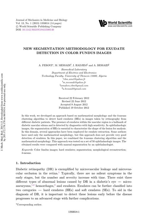 Pdf New Segmentation Methodology For Exudate Detection In Color Fundus Images