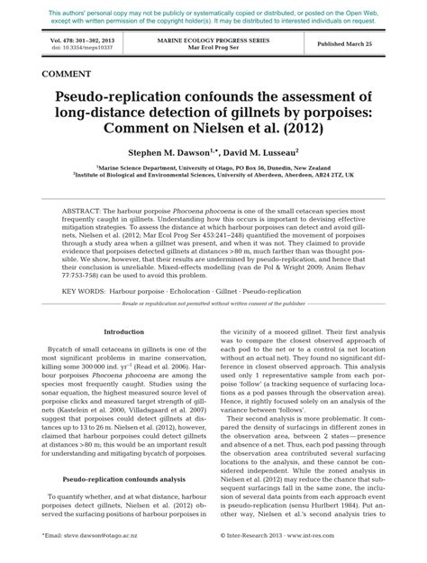 Pdf Pseudo Replication Confounds The Assessment Of Long Distance Detection Of Gillnets By