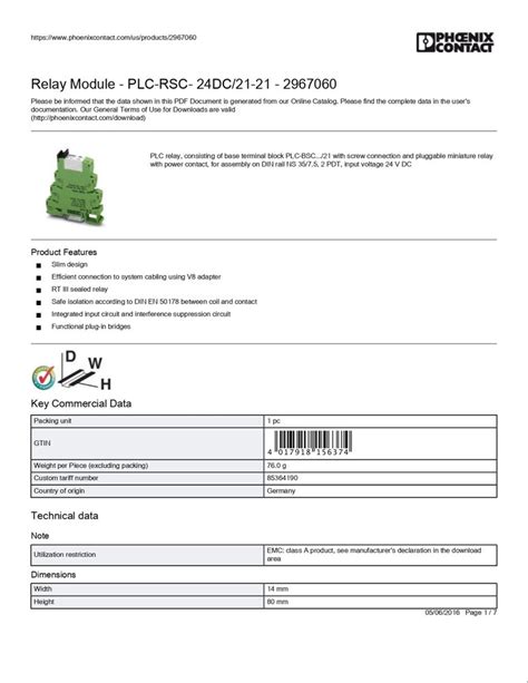 Phoenix Contact Plc Rsc 24dc21 21 Relay Modul Electronic Componant