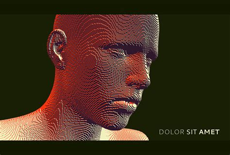 큐브에서 구성 추상 디지털 인간의 머리 비즈니스 프리젠 테이션 전단지 또는 포스터를위한 미니멀 한 디자인 기술 및 로봇 공학 개념 복셀 아트3d 벡터 일러스트레이션 3차원