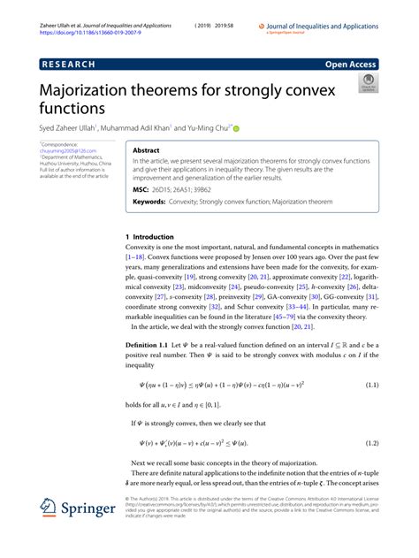 Pdf Majorization Theorems For Strongly Convex Functions