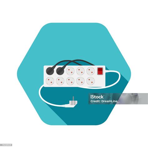 빨간 스위치 두 개의 플러그 연결 하 고 청록색 배경에 그림자 현대 10 소켓 전기 연장 코드 유형 F의 육각형 아이콘 0명에 대한 스톡 벡터 아트 및 기타 이미지 Istock