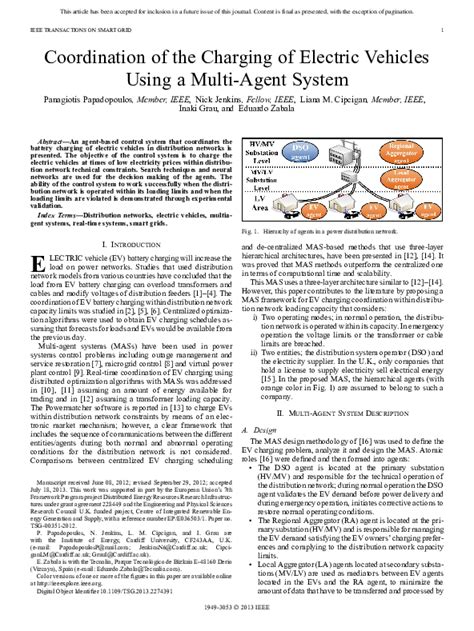 Pdf Coordination Of The Charging Of Electric Vehicles Using A Multi Agent System