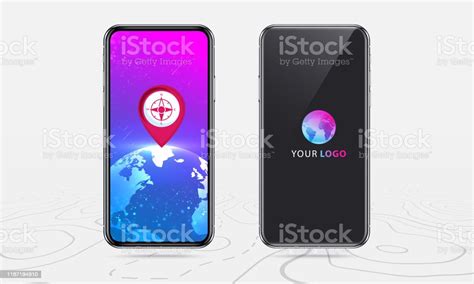 지도 세계 탐색 화면에 빨간색 핀포인트와 전면 및 후면 스마트 폰지도 응용 프로그램 앱지도 탐색 라인지도 배경에 고립 벡터 0명에 대한 스톡 벡터 아트 및 기타 이미지