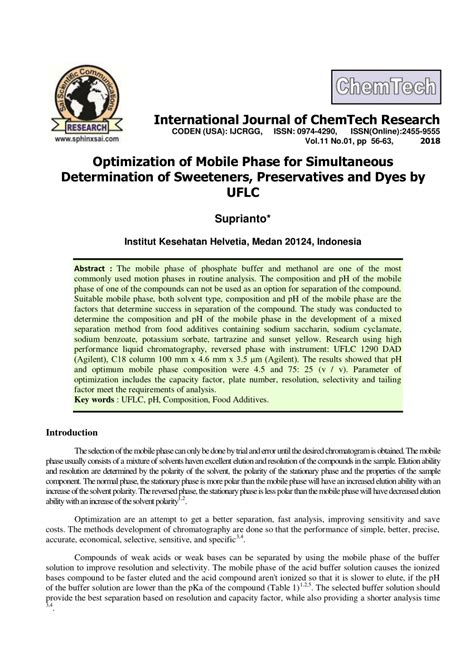 Full Article Optimization Of Mobile Phase For Simultaneous Determination Of Sweeteners