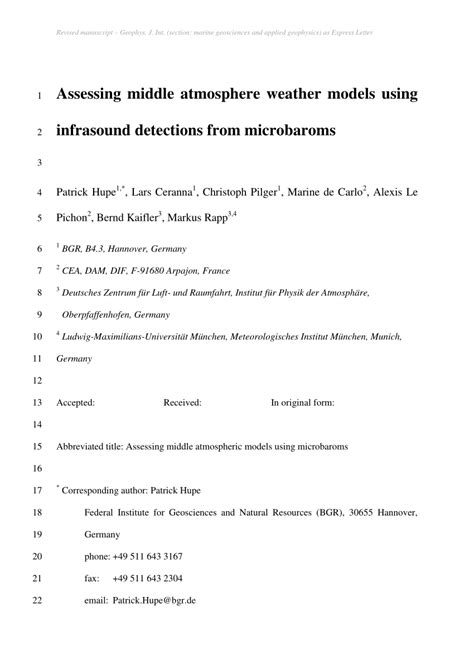 Pdf Assessing Middle Atmosphere Weather Models Using Infrasound Detections From Microbaroms