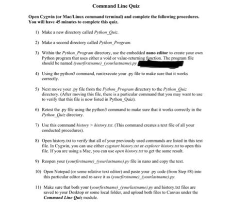 Solved Command Line Quiz Open Cygwin Or Maclinux Command