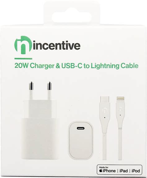 Incentive Travel Adapter Oplader 20W USB C Met USB C Naar Lightning Kabel Wit MFI Bol