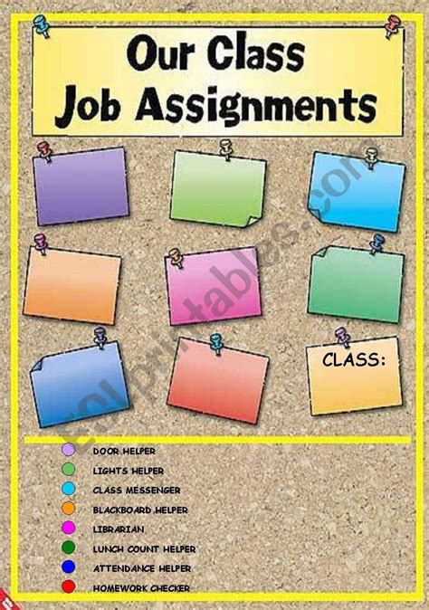our class job assignments poster editable esl worksheet by mandm