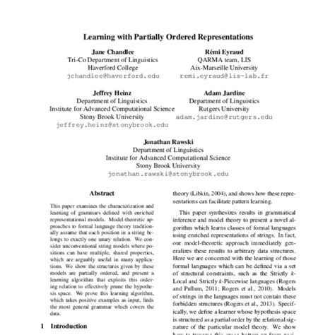 Learning With Partially Ordered Representations Acl Anthology