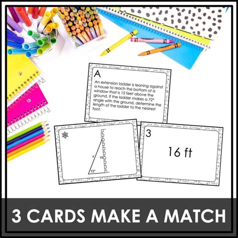 Right Triangle Trigonometry Word Problems 3 Card Matching Activity For Sohcahtoa