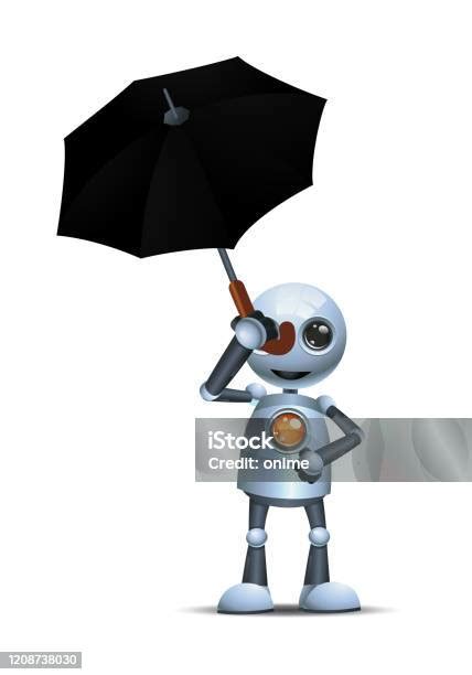우산을 들고 있는 작은 로봇의 3d 일러스트 패션 웨어 디자인 3차원 형태에 대한 스톡 벡터 아트 및 기타 이미지 3차원 형태 강철 고름 Istock