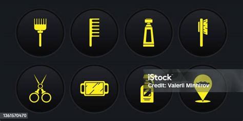 설정 가위 미용사 헤어 브러시 핸드 미러 미용사 권총 스프레이 병 크림 로션 화장품 튜브 이발소와 아이콘 벡터 0명에 대한 스톡 벡터 아트 및 기타 이미지 Istock
