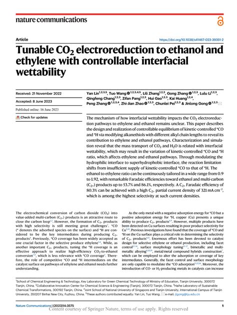 Pdf Tunable Co2 Electroreduction To Ethanol And Ethylene With Controllable Interfacial Wettability