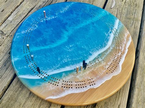 Ocean Cribbage Board Turtle Cribbage Board 3 Player Cribbage Lazy Susan Handmade Gaming Set