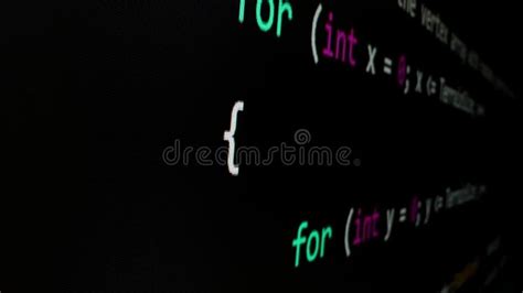 Closeup Macro Shot Movement Of Coding Script Moving Across Led Screen