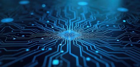 Abstract Circuit Board Pattern Glows In Deep Blue On Dark Background Intricate Network Design