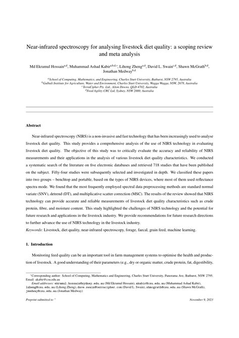 Pdf Near Infrared Spectroscopy For Analysing Livestock Diet Quality