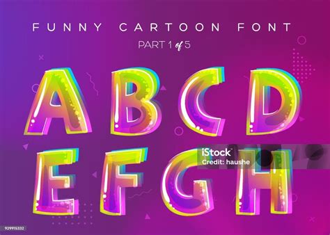 아이 들 벡터 만화 스타일에서 글꼴 밝고 화려한 3d 편지입니다 학교 재미 있는 영어 알파벳 그림입니다 어린이 Abc 녹색 핑크 블루 색상 게임 디자인 단어 카드 파티에 대