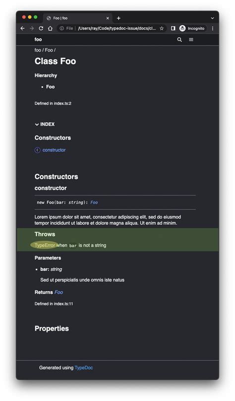 ` throws` is ignoring built in errors · issue 2117 · typestrong typedoc · github