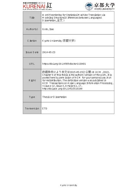Pdf Title Modeling Structural Differences Between Title Word Reordering For Statistical