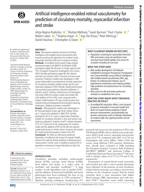 Pdf Artificial Intelligence Enabled Retinal Vasculometry For Prediction Of Circulatory