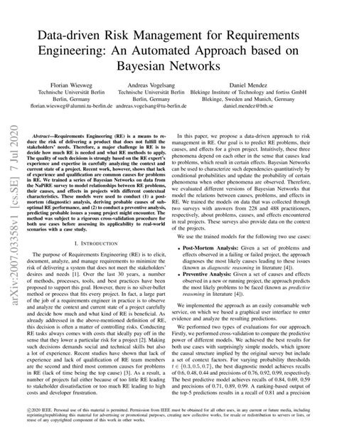 Data Driven Risk Management For Requirements Engineering An Automated Approach Based On