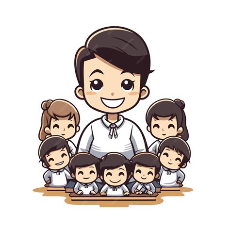 Векторная иллюстрация учителя и его учеников изолированных на белом фоне Премиум векторы