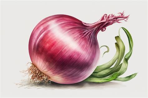 붉은 양파의 수채화 그림 프리미엄 사진