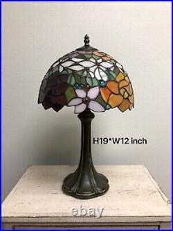 Enjoy Tiffany Style Table Lamp Stained Glass Rose Flower Vintage H19w12