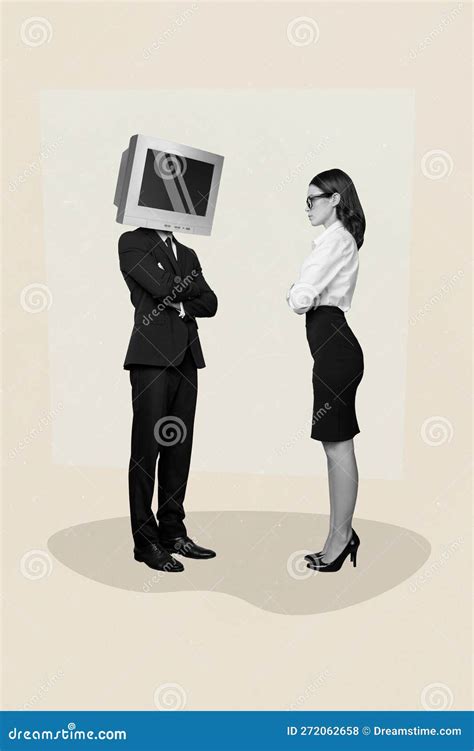 collage creative composite artwork minimal template of two business partners headless computer