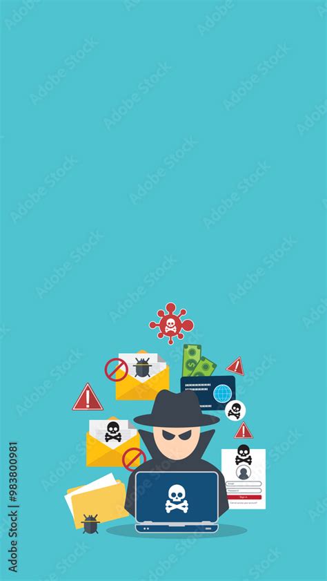 Hacker With Laptop Computer Stealing Confidential Data Personal Information And Credit Card