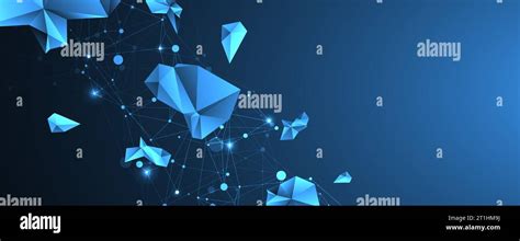 Connected Polygons Glowing Blue Plexus Vector Background Digital Data Visualization Stock