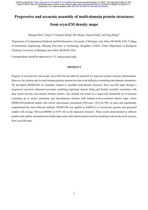 Pdf Progressive And Accurate Assembly Of Multi Domain Protein Structures From Cryo Em Density Maps
