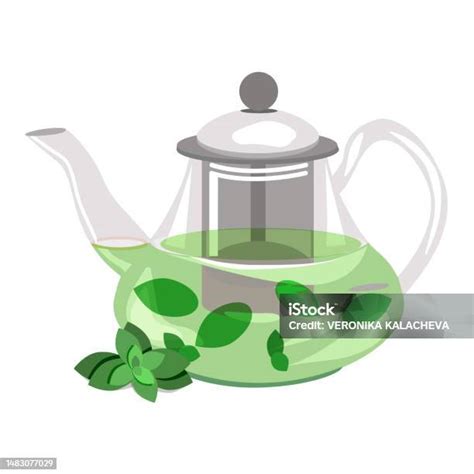 하얀 배경에 격리된 민트 차가 있는 유리 찻주전자 티 파티의 벡터 구성입니다 박하 차에 대한 스톡 벡터 아트 및 기타 이미지 박하 차 벡터 건강한 식생활 Istock
